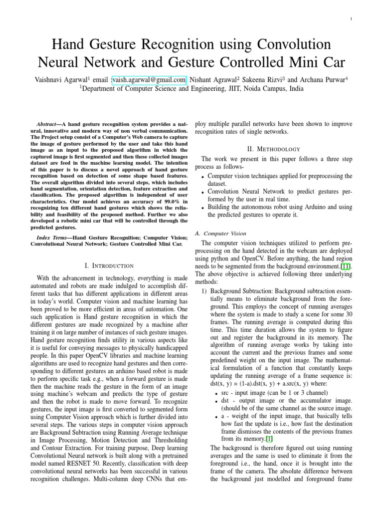 Research Paper Hand Gesture Recognition | PDF | Computer Vision | Artificial Neural Network
