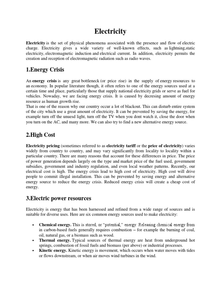 Electricity: 1.energy Crisis | PDF | Energy Development | High Voltage