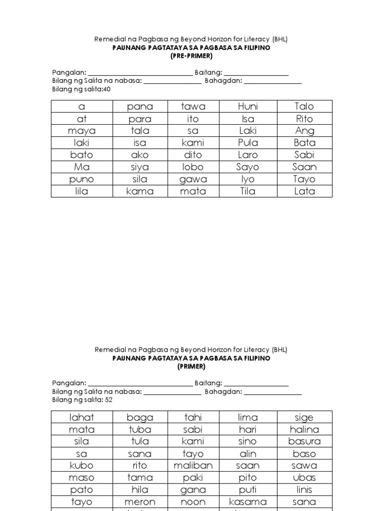 Remedial Na Pagbasa NG Beyond Horizon For Literacy | PDF