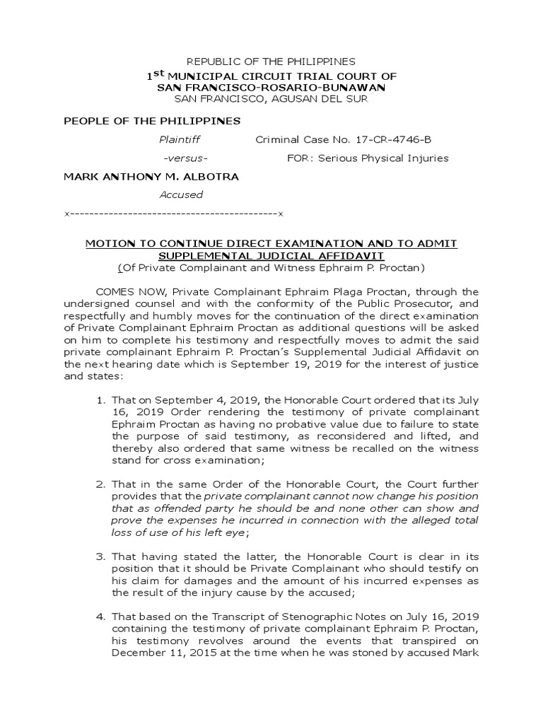 Supplemental Judicial Affidavit | PDF | Witness | Prosecutor