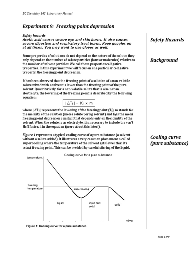 Experiment 9: Freezing Point Depression Safety Hazards | PDF | Melting ...