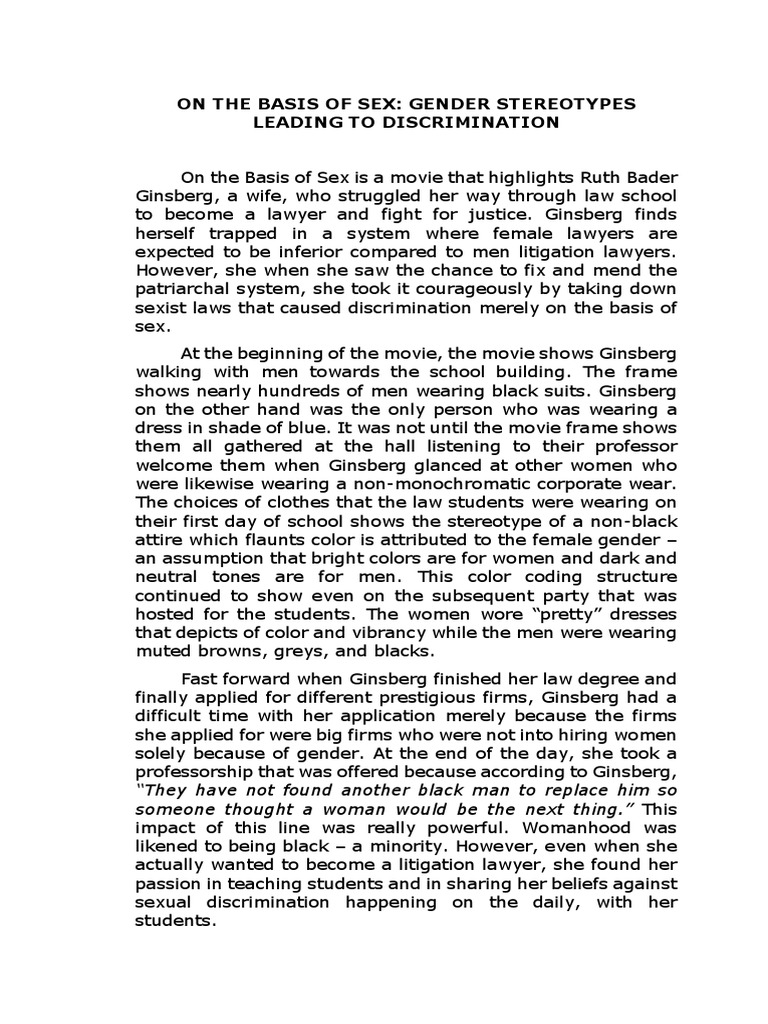 Hr On The Basis Of Sex Pdf Precedent Social Institutions