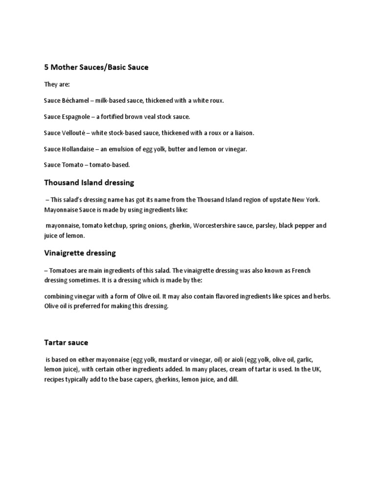 5 Mother Sauces/Basic Sauce | PDF