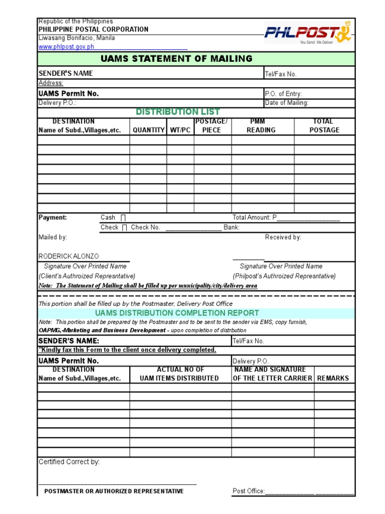 Uams Statement of Mailing: Distribution List | PDF