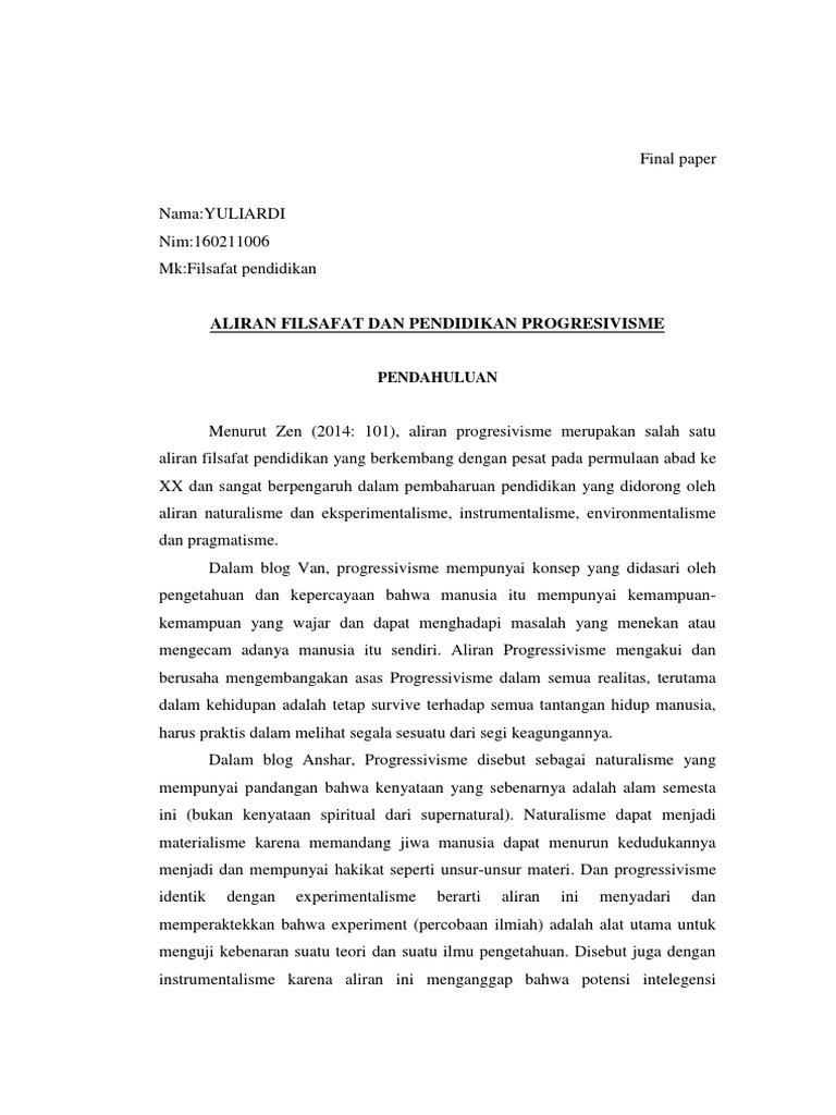 Aliran Filsafat Dan Pendidikan Progresivisme: Pendahuluan | PDF