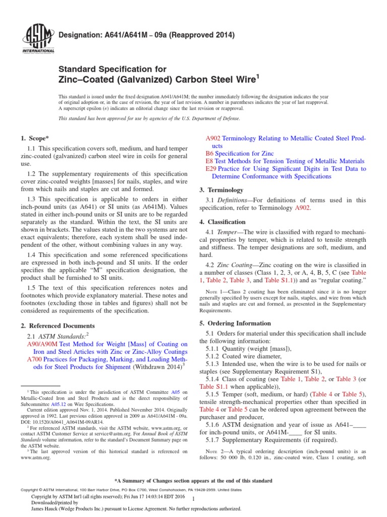 Astm A 641 PDF | PDF | Engineering Tolerance | Galvanization