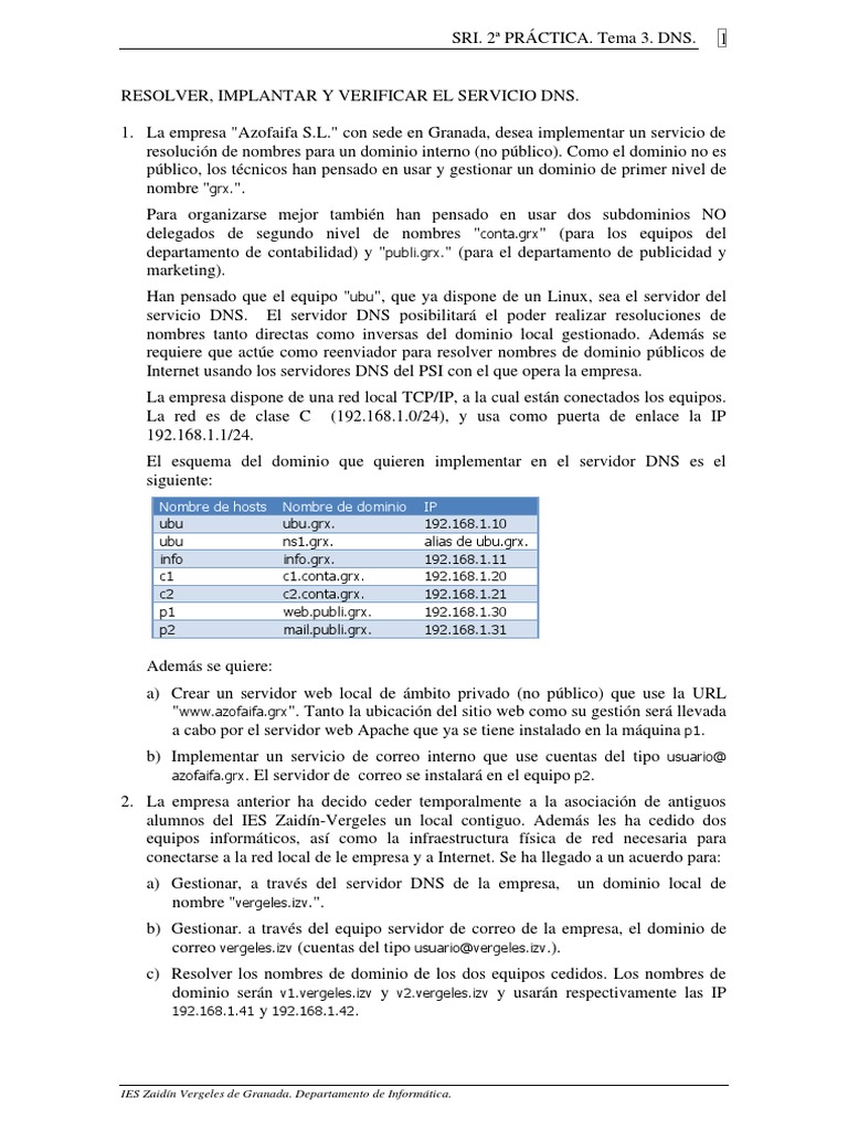 Configuración DNS Interna en Azofaifa S.L. | PDF | sistema de nombres ...