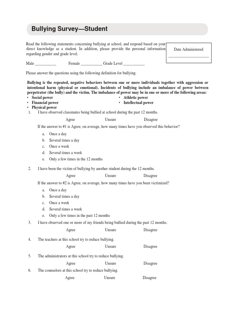 Bullying Survey Student | PDF | Bullying | Social Psychology