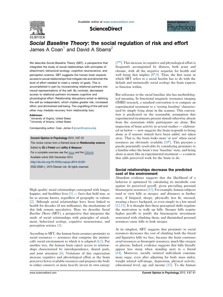 Social Baseline Theory The Social Regulation of Risk and Effort PDF ...