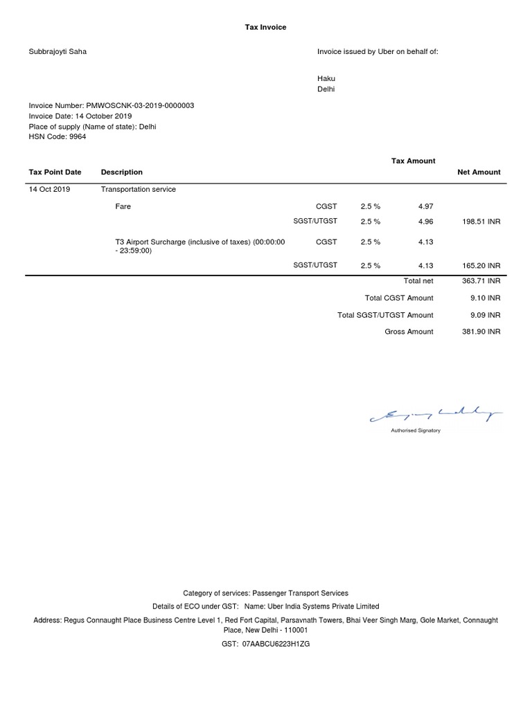 Uber Bill Sample | PDF