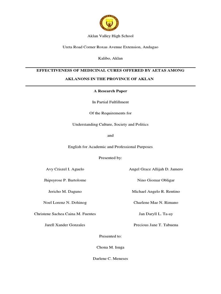 Effectiveness of Medicinal Cures Offered by Aetas Among Aklanons in The ...