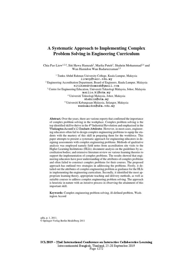 A Systematic Approach To Implementing Complex Problem Solving in ...