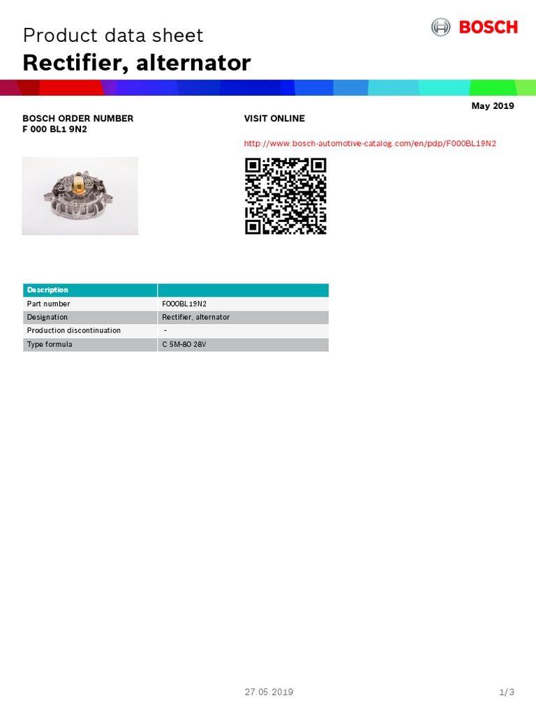 Rectifier, Alternator: Product Data Sheet | PDF | Technology & Engineering