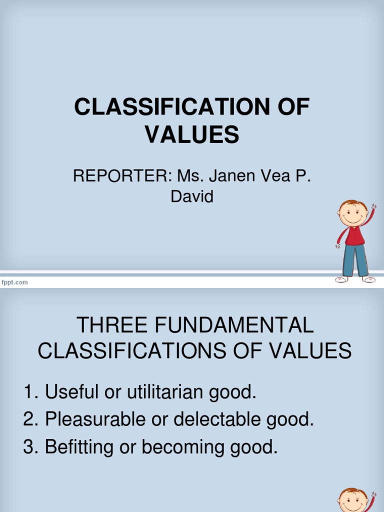 Classification of Values: REPORTER: Ms. Janen Vea P. David | PDF