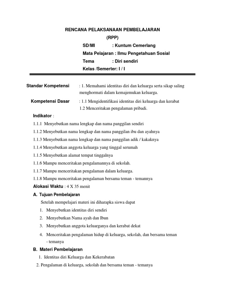 RPP Ips Kelas 1 | PDF
