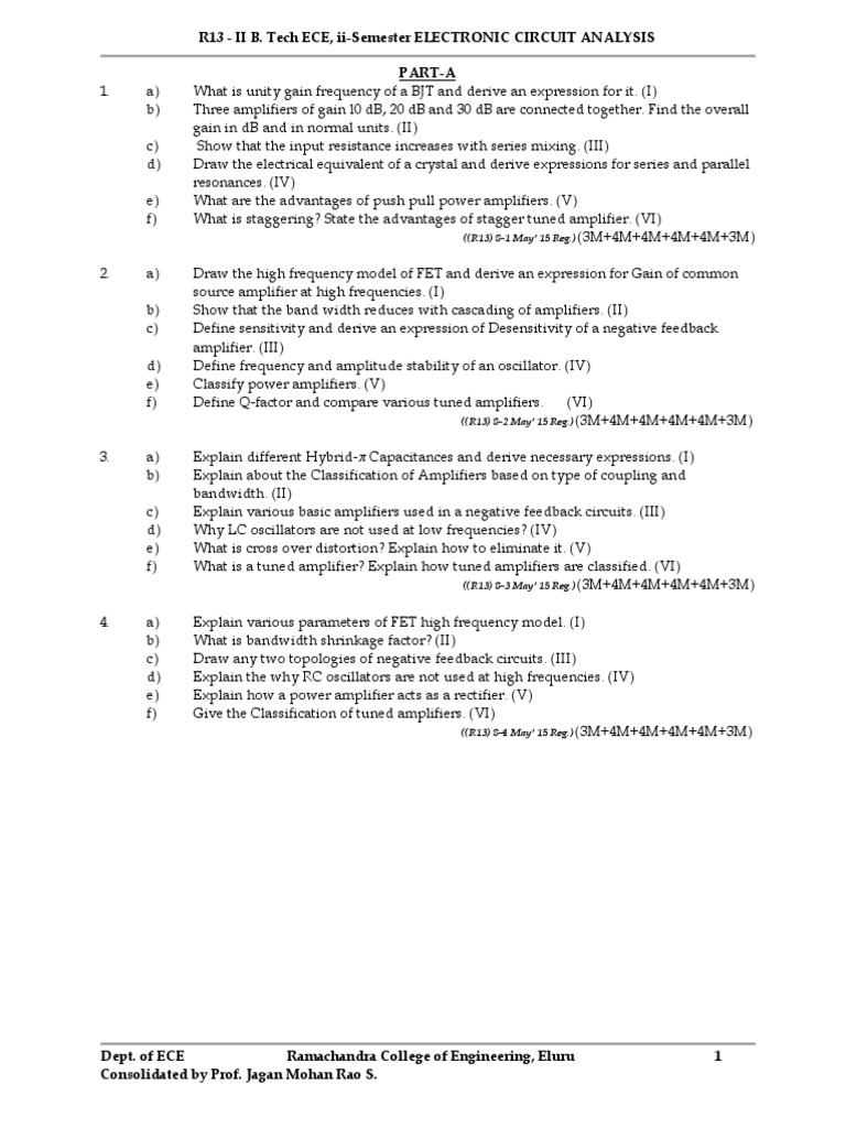 Jntuk r13 - Ece II-II Eca QB | PDF | Amplifier | Feedback