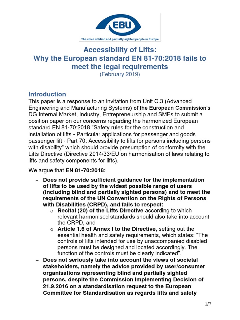 EN 81-70 Fails to Meet Accessibility Requirements for Lifts | PDF ...