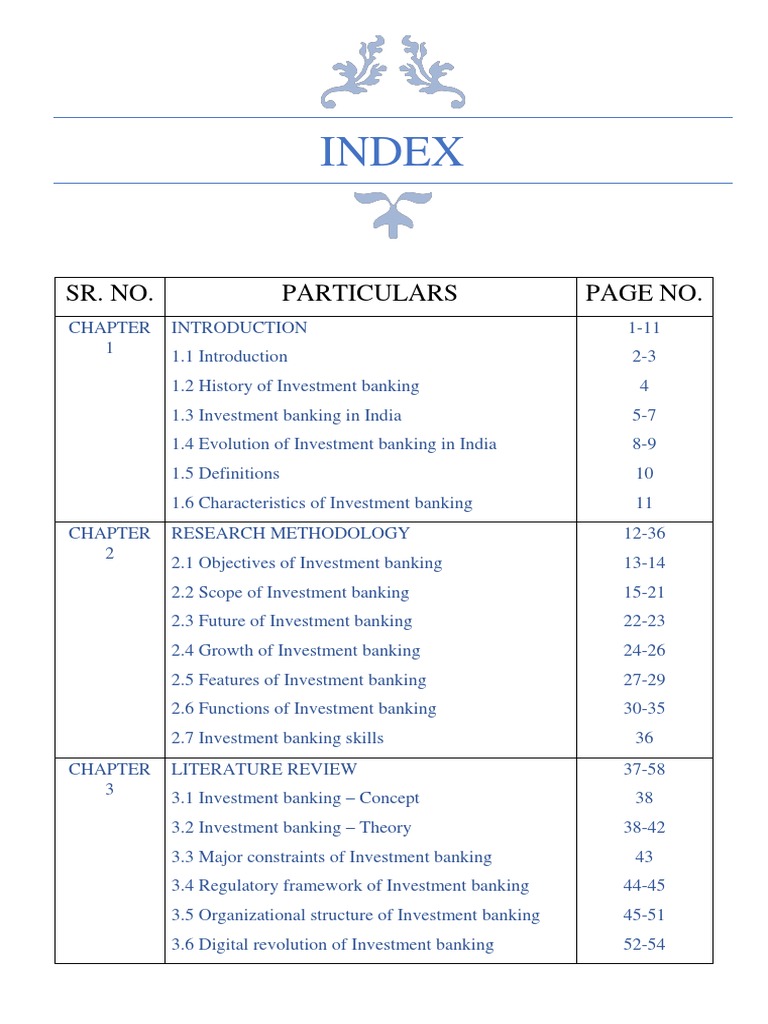 Index: Sr. No. Particulars Page No | Download Free PDF | Banks | Investing