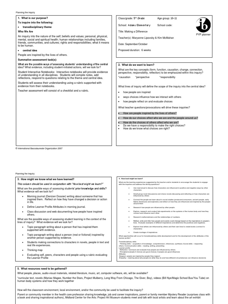 IB Unit Planner Who We Are With Assessment PDF | PDF | Inquiry | Learning