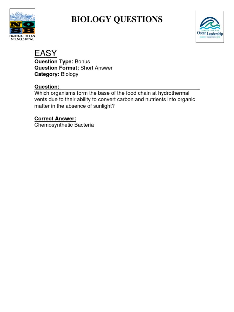 Biology Quiz Questions and Answers | PDF