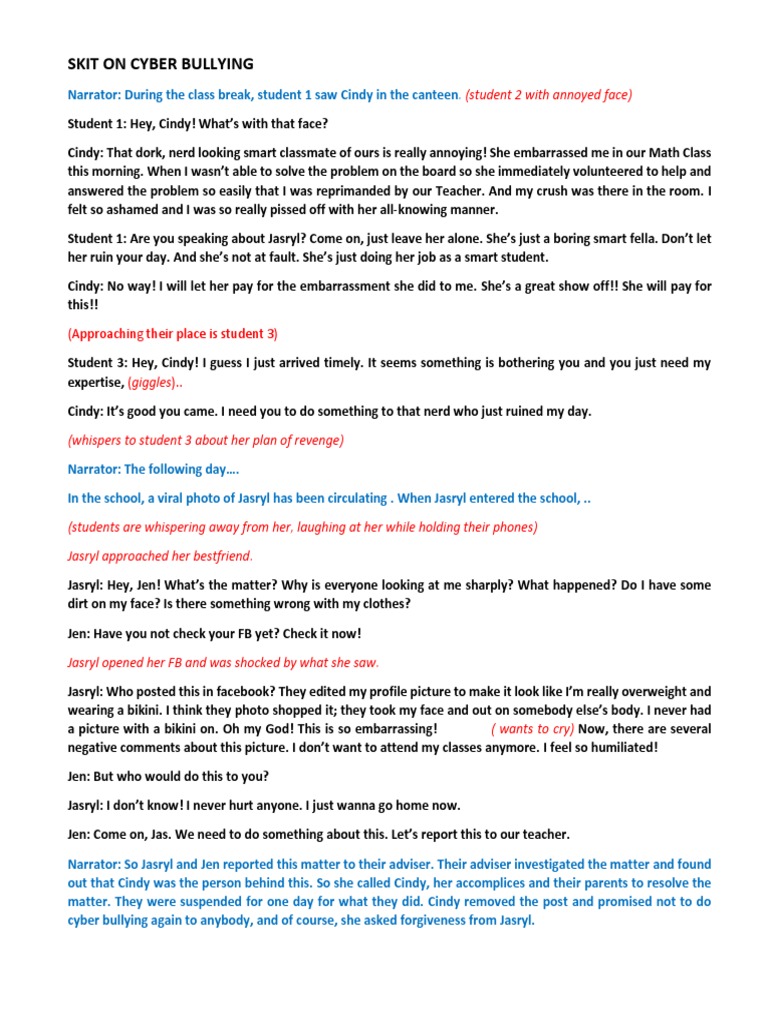 Skit On Cyber Bullying | PDF | Violence