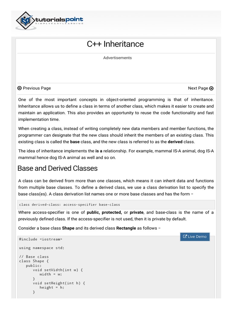 C Inheritance Pdf Class Computer Programming Inheritance 5301