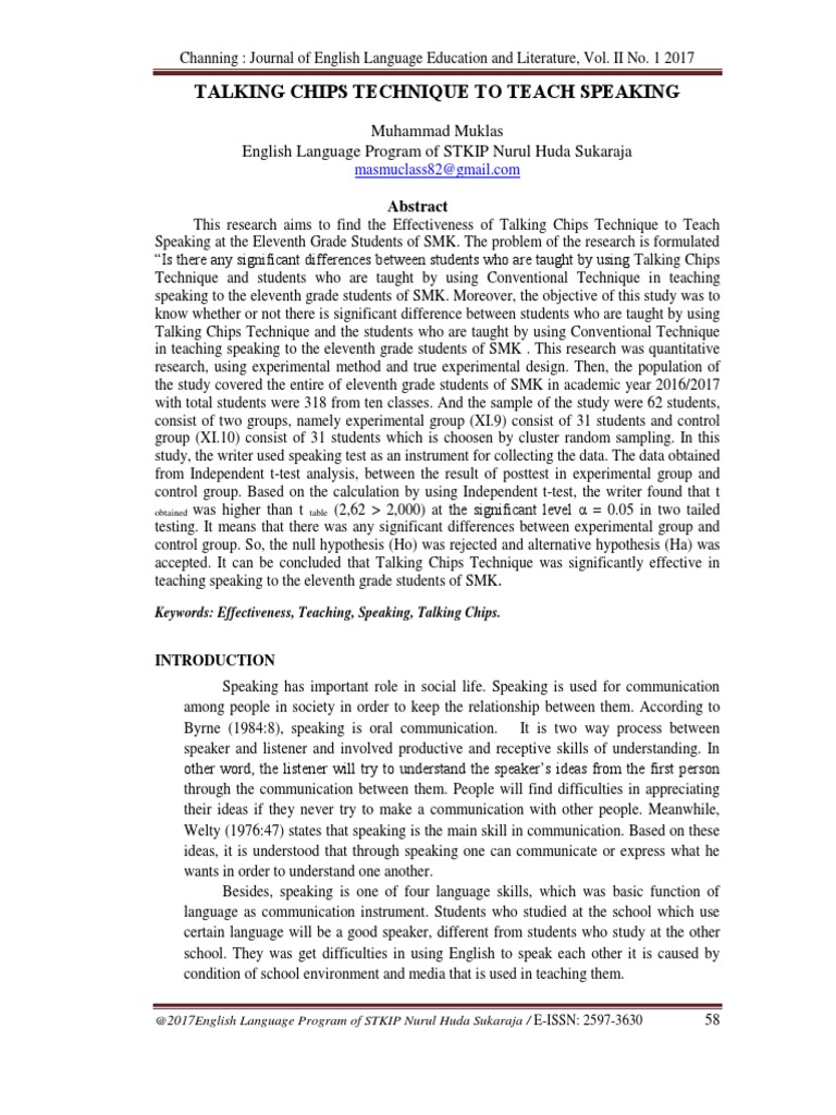 Talking Chips Technique To Teach Speaking: Muhammad Muklas English ...