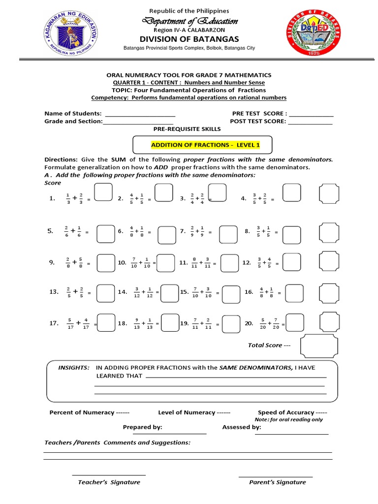 Addition of Fractions | PDF | Fraction (Mathematics) | Teaching