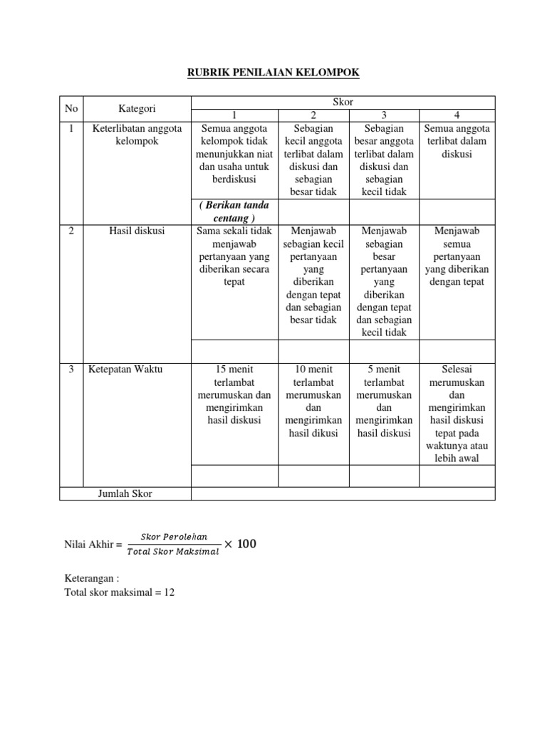 Rubrik Penilaian Kelompok | PDF