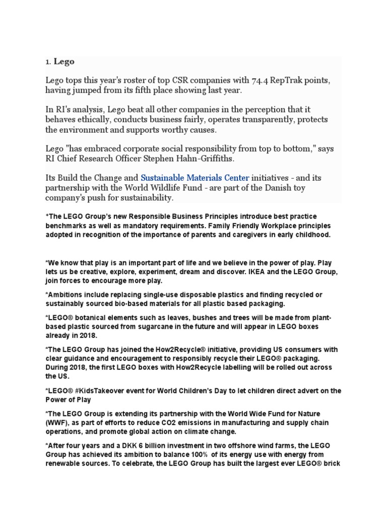 CSR Report | PDF | Lego | Corporate Social Responsibility