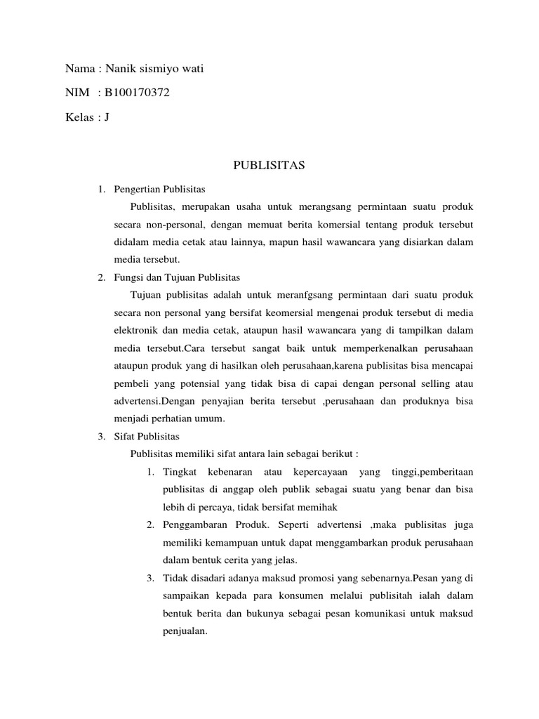 Memahami Publisitas dan Contohnya | PDF