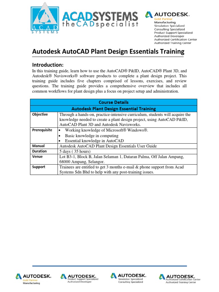 Autodesk AutoCAD Plant Design Essentials Training Syllabus | PDF | Auto ...