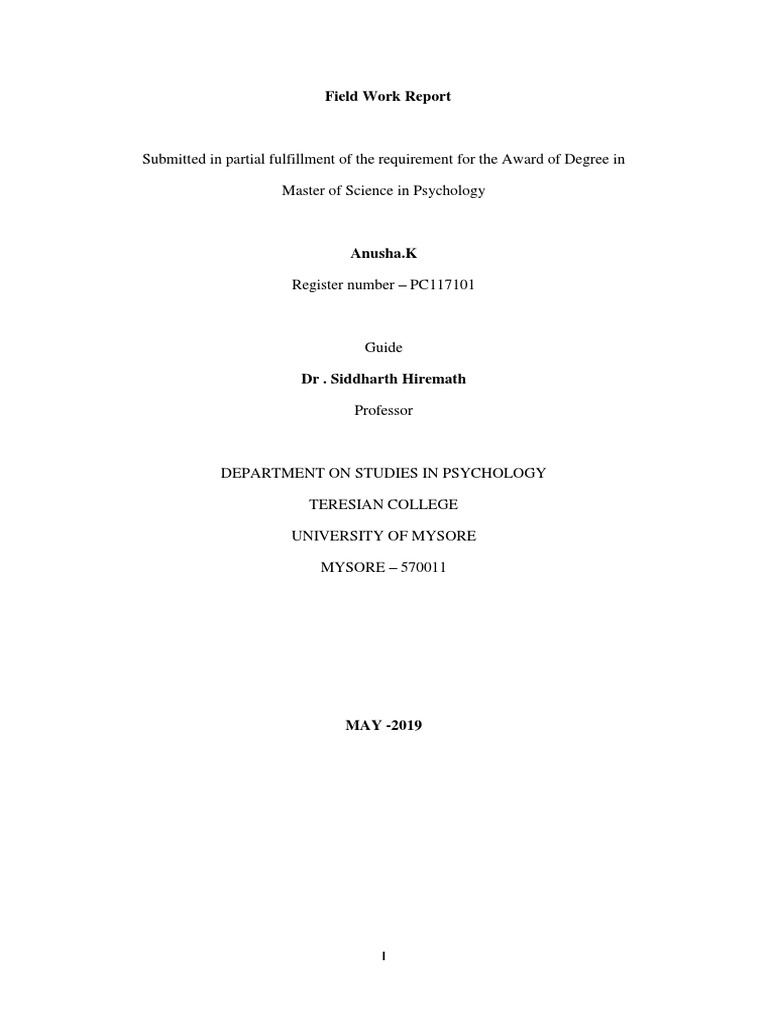 Field Work Report | PDF | Master Of Science | Academia