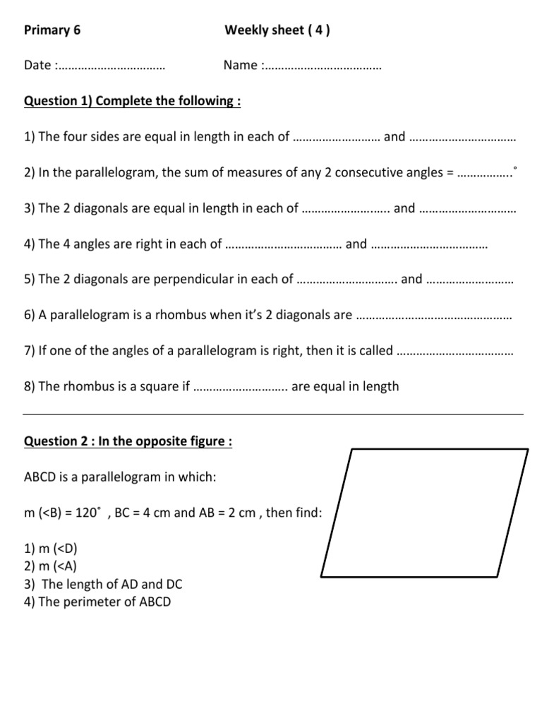 Primary 6 - Weekly Sheet.4 | PDF
