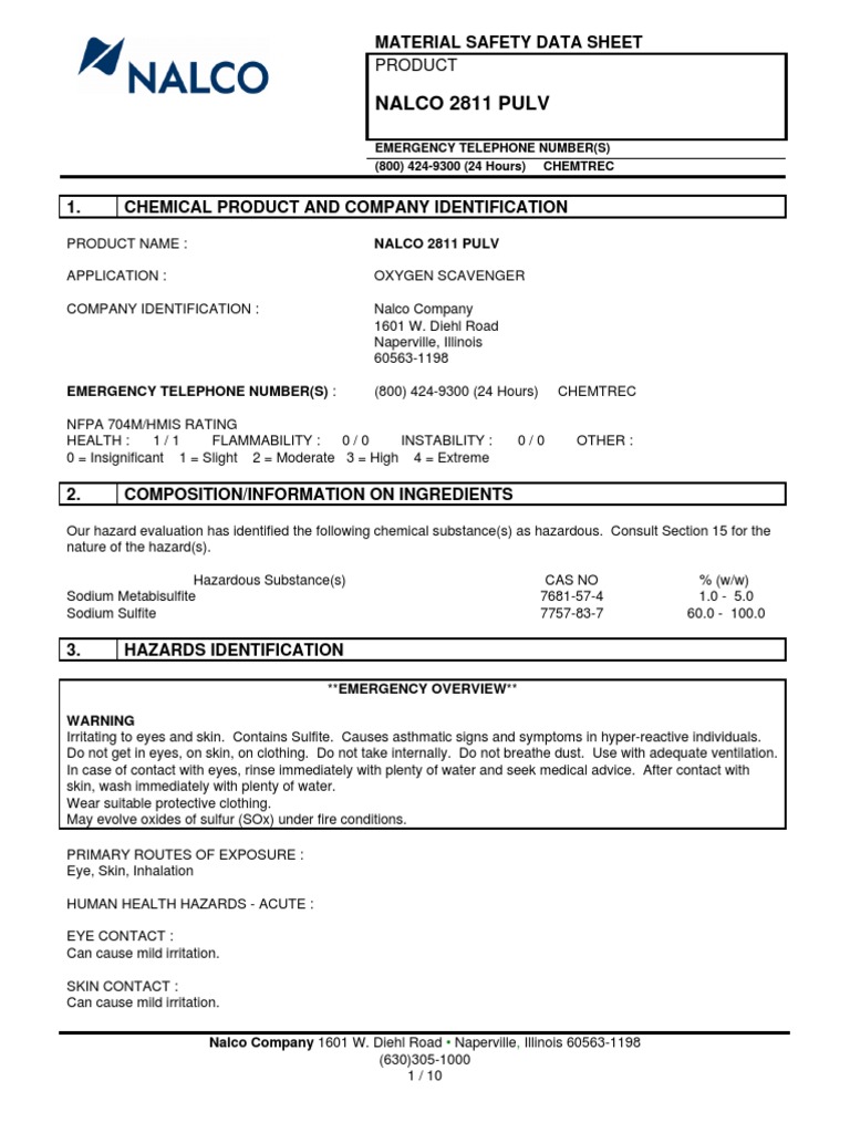 MSDS Nalco | PDF | Dangerous Goods | Toxicity