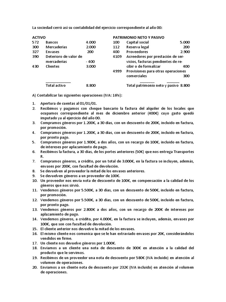 Ejercicios Asientos Contables | PDF | Factura | Bancos