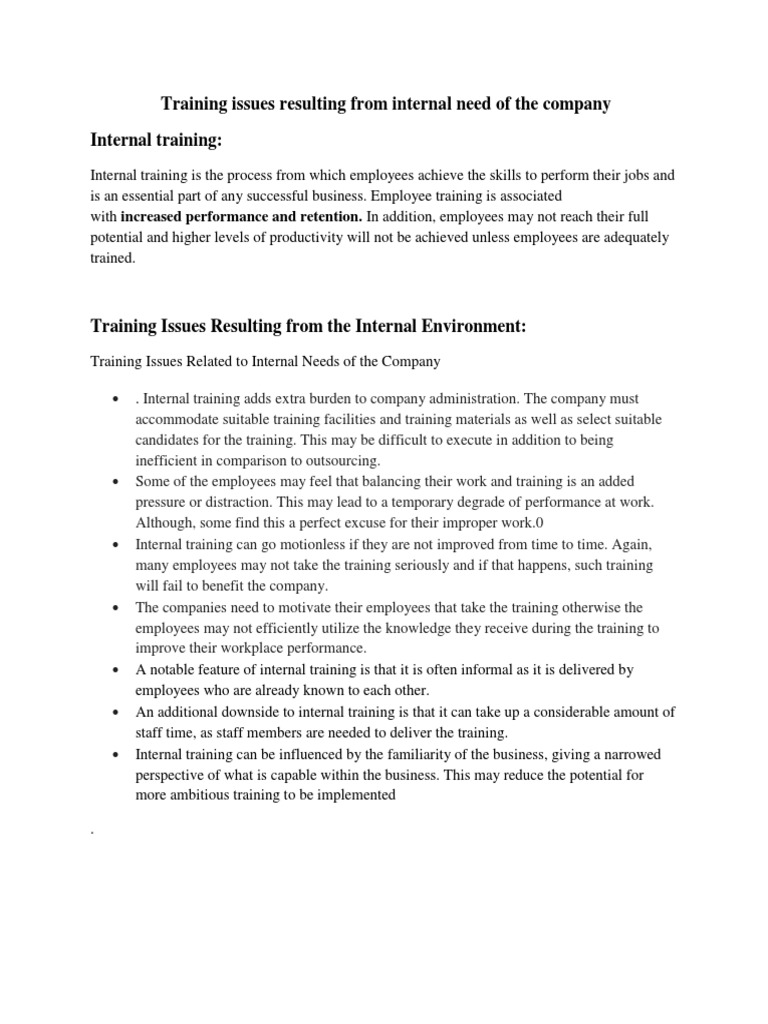 Training Issues Resulting From Internal Need of The Company Internal ...