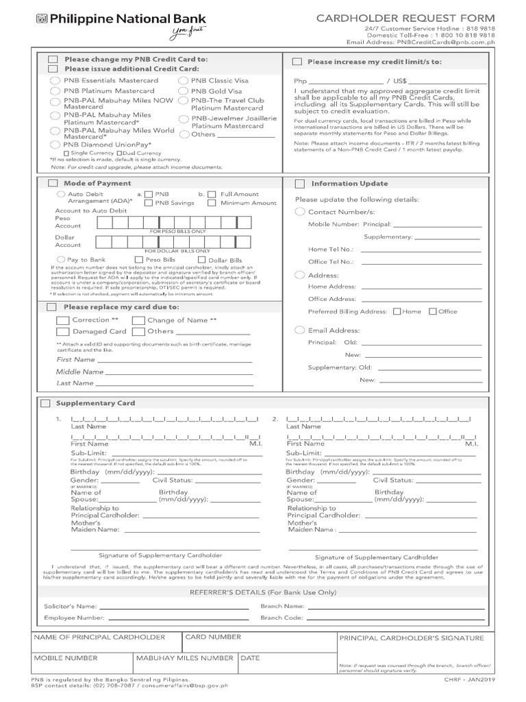 Cardholder Request Form | PDF