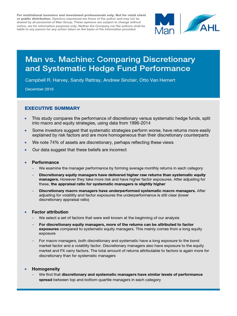 Man V Machine | PDF | Hedge Fund | Sharpe Ratio