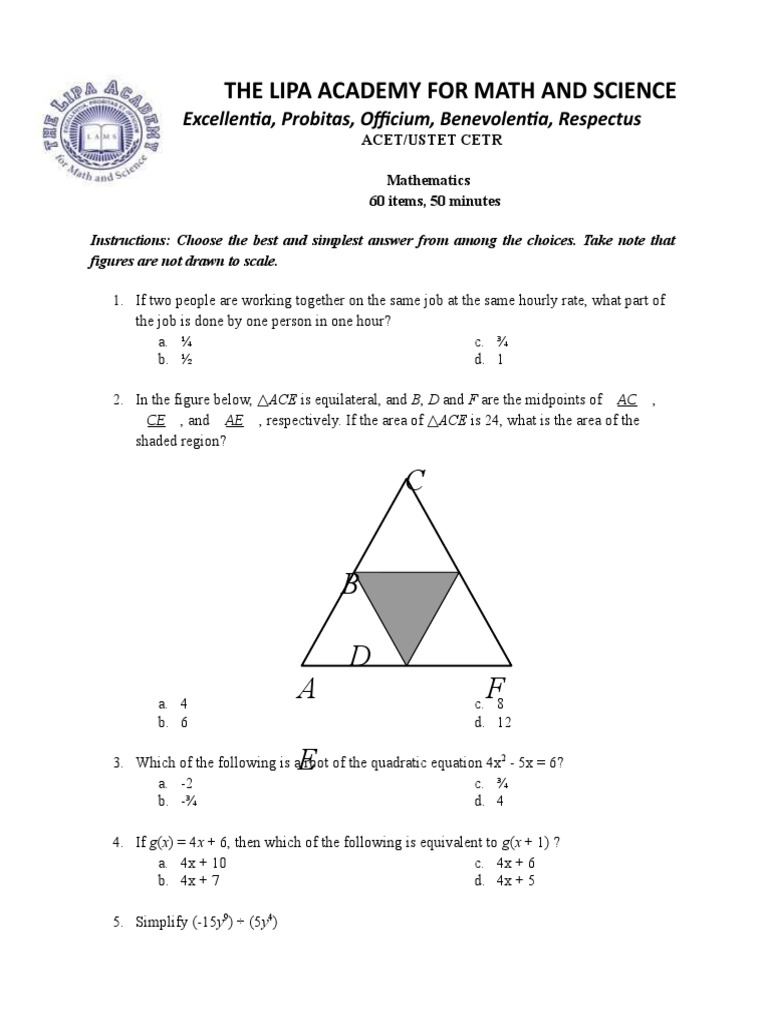 Acet - Ustet Math Cetr | PDF | Area | Pi