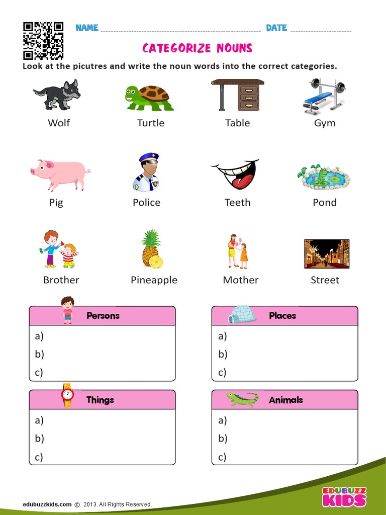 Categorize Nouns: Wolf Turtle Gym | PDF