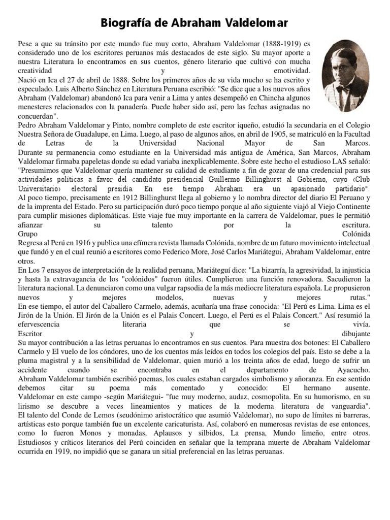 Biografía de Abraham Valdelomar | PDF | Poesía