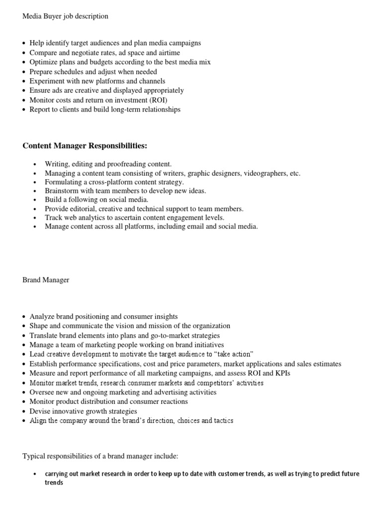 Media Buyer Job Description | PDF | Brand | Marketing
