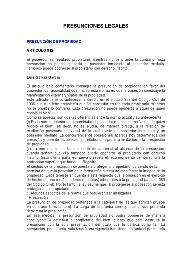 Presunción de Propiedad y Posesión | PDF | Posesión (Ley) | Propiedad