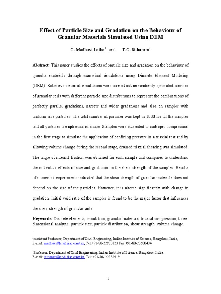 Effect of Particle Size and Gradation On The Behaviour of Granular ...