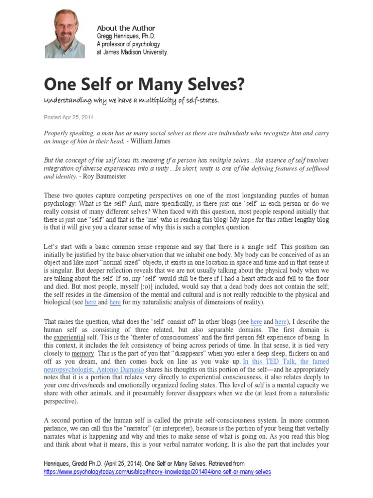 One Selves or Many Selves | PDF | Self | Memory