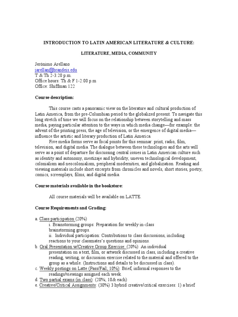 Latin American Literature & Media Course | PDF | Mass Media