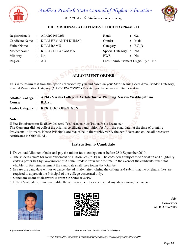 Provisional Allotment Order (Phase - I) | Download Free PDF ...