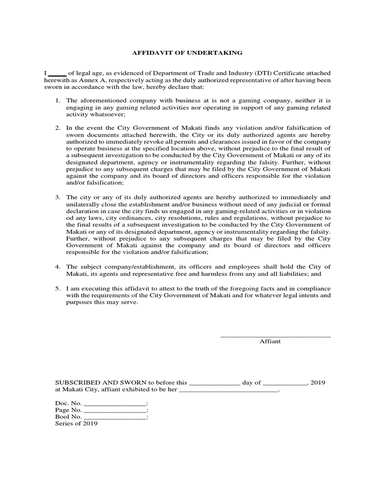 Affidavit of Undertaking | PDF | Affidavit | Common Law