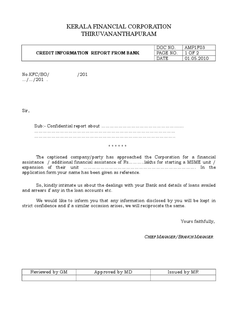 Format AMP1F03 Confidential Report From Bank | PDF | Banks | Money